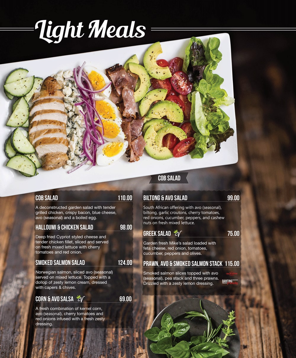 Menu at Mike's Kitchen restaurant, Durban