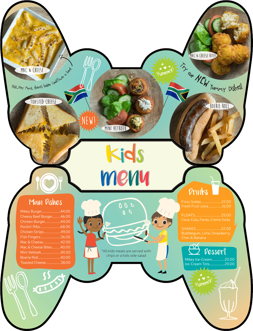 Menu at Mike's Kitchen restaurant, Durban