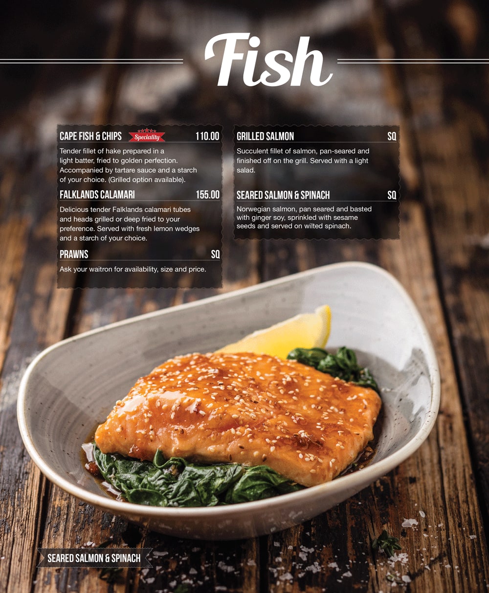 Menu at Mike's Kitchen restaurant, Durban