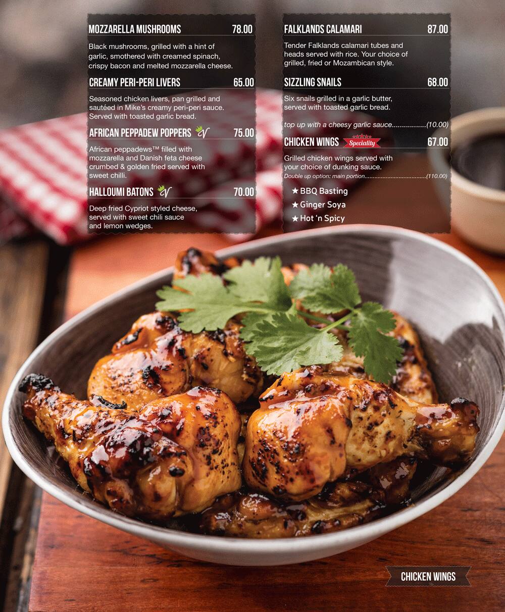 Carta del restaurante Mike's Kitchen, Durban