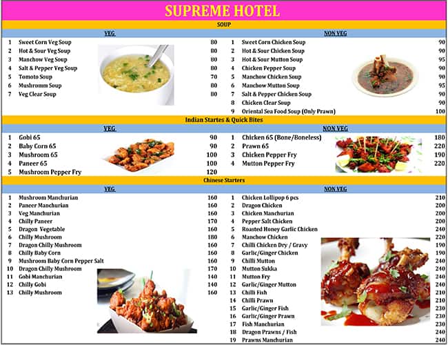 Menu at Supreme Hotel, Chennai