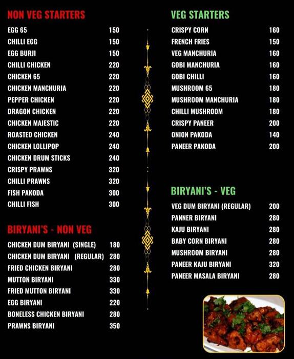 Menu of The 90's Village, Manikonda, Hyderabad