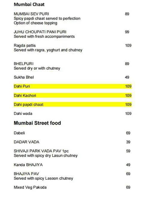 Menu of Mumbai Chaiwalla, Velachery, Chennai