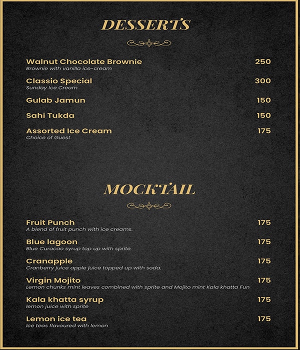 Menu at The Classio, Rishikesh