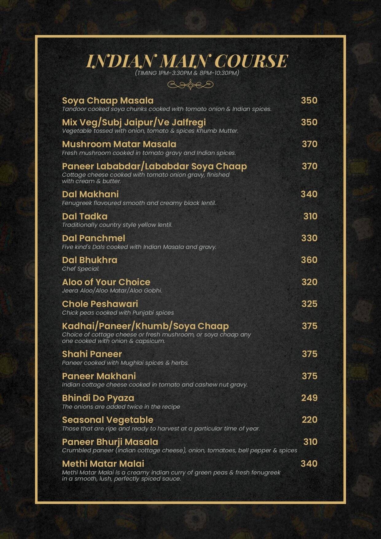 Menu at The Classio, Rishikesh