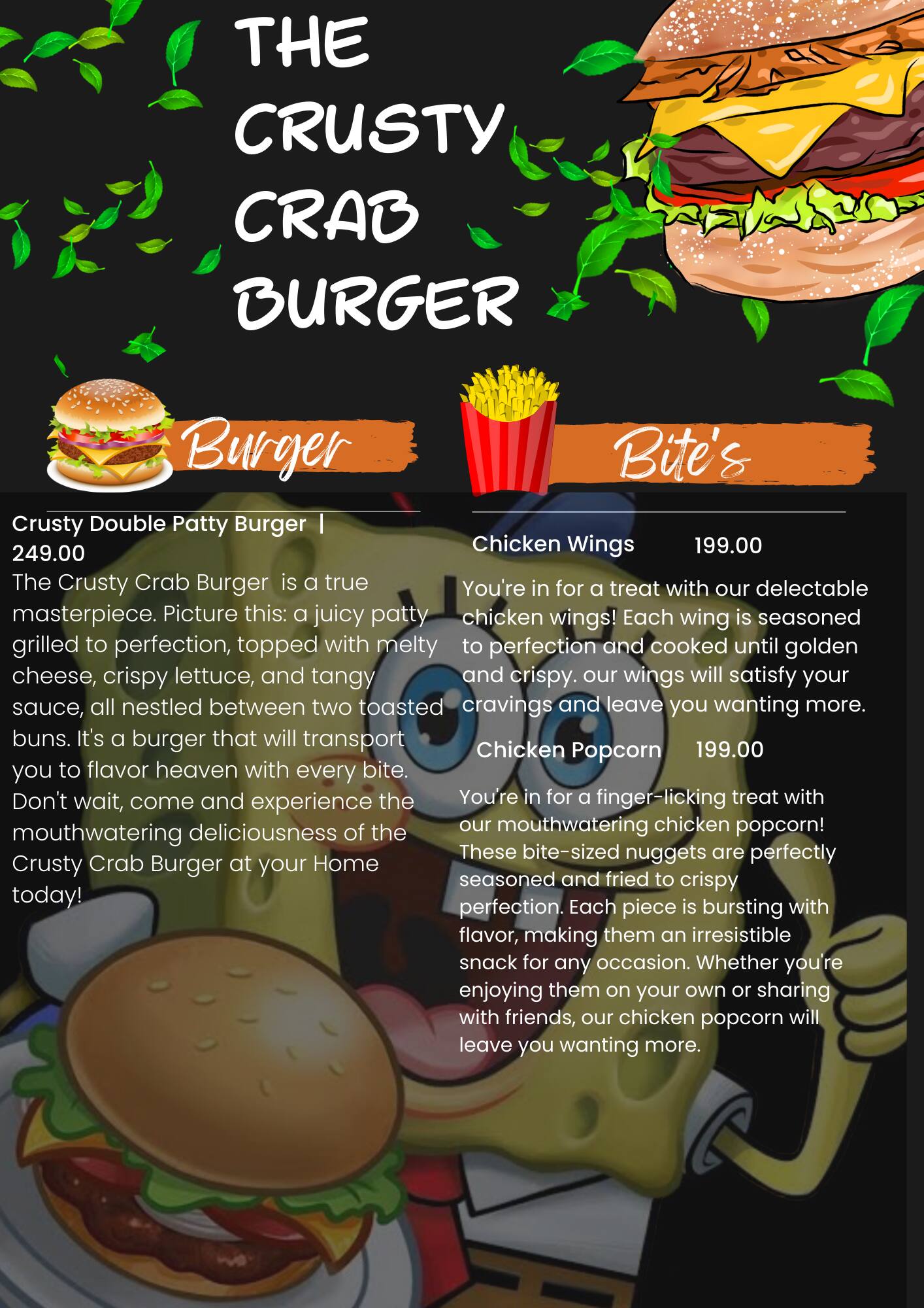Menu of The Crusty Crab Burger, Nerul, Navi Mumbai
