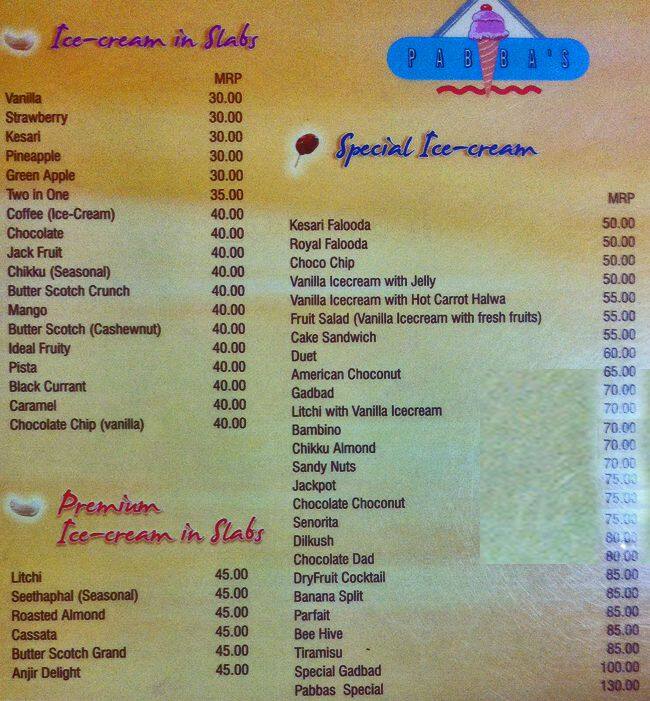 Pabbas a Mangalore: Foto del Menu con Prezzi - Zomato