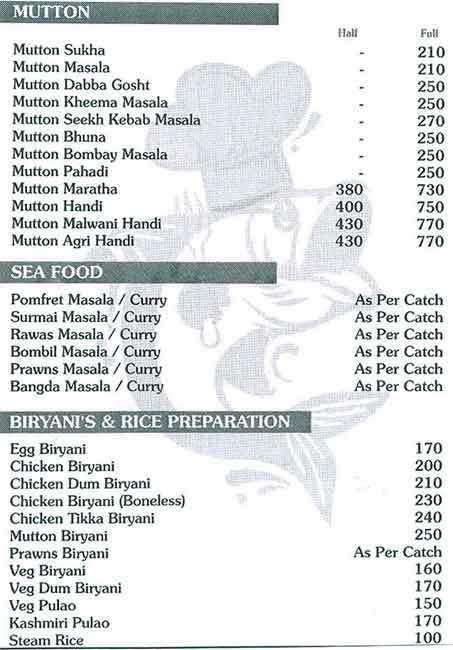 Menu at Bombay Duck, Mumbai, 1