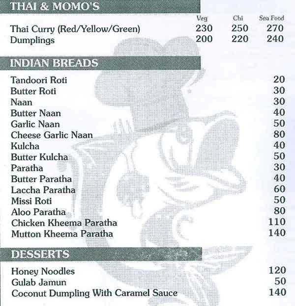 Menu at Bombay Duck, Mumbai, 1
