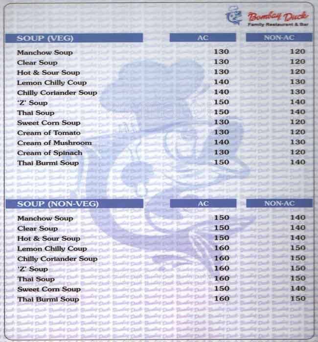 Menu at Bombay Duck, Mumbai, 1