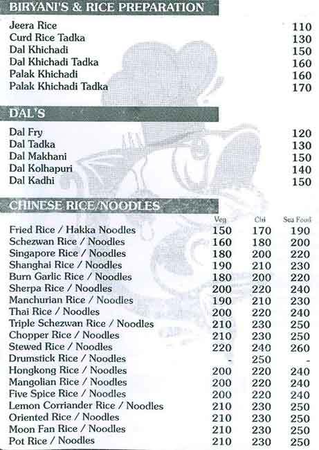 Menu at Bombay Duck, Mumbai, 1