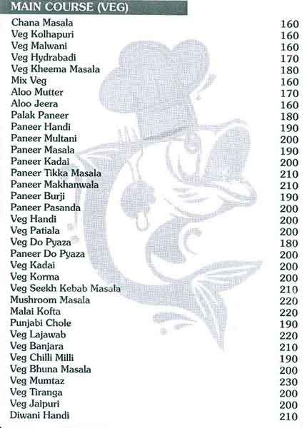Menu at Bombay Duck, Mumbai, 1