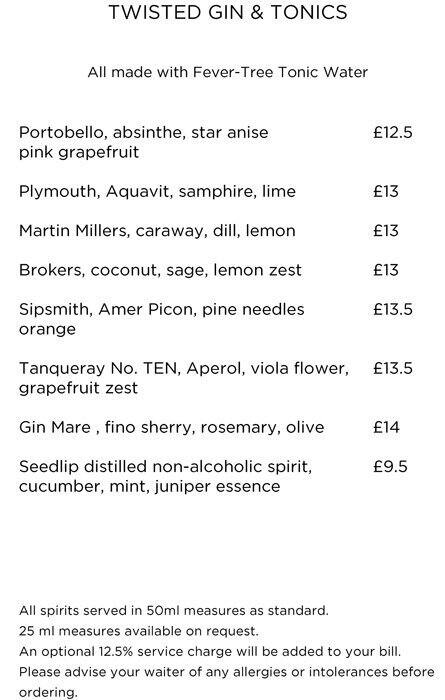 Menu at City Social pub & bar, London, Tower 42
