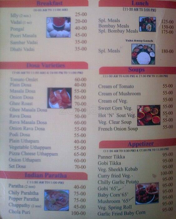 Menu at Sri Sai Bhavan, Chennai, 68