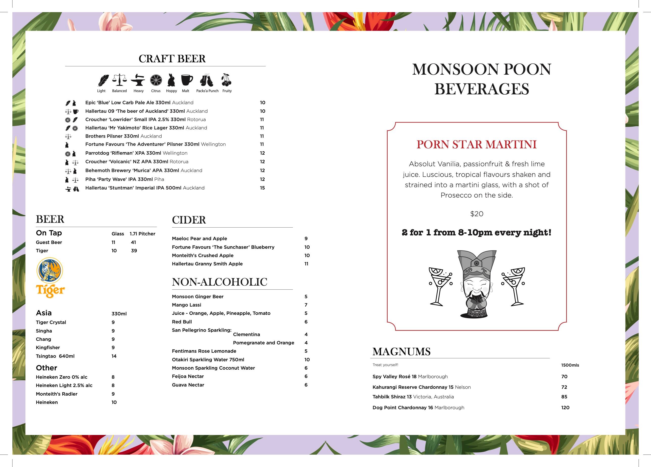 Menu at Monsoon Poon restaurant, Auckland, Lower Hobson St