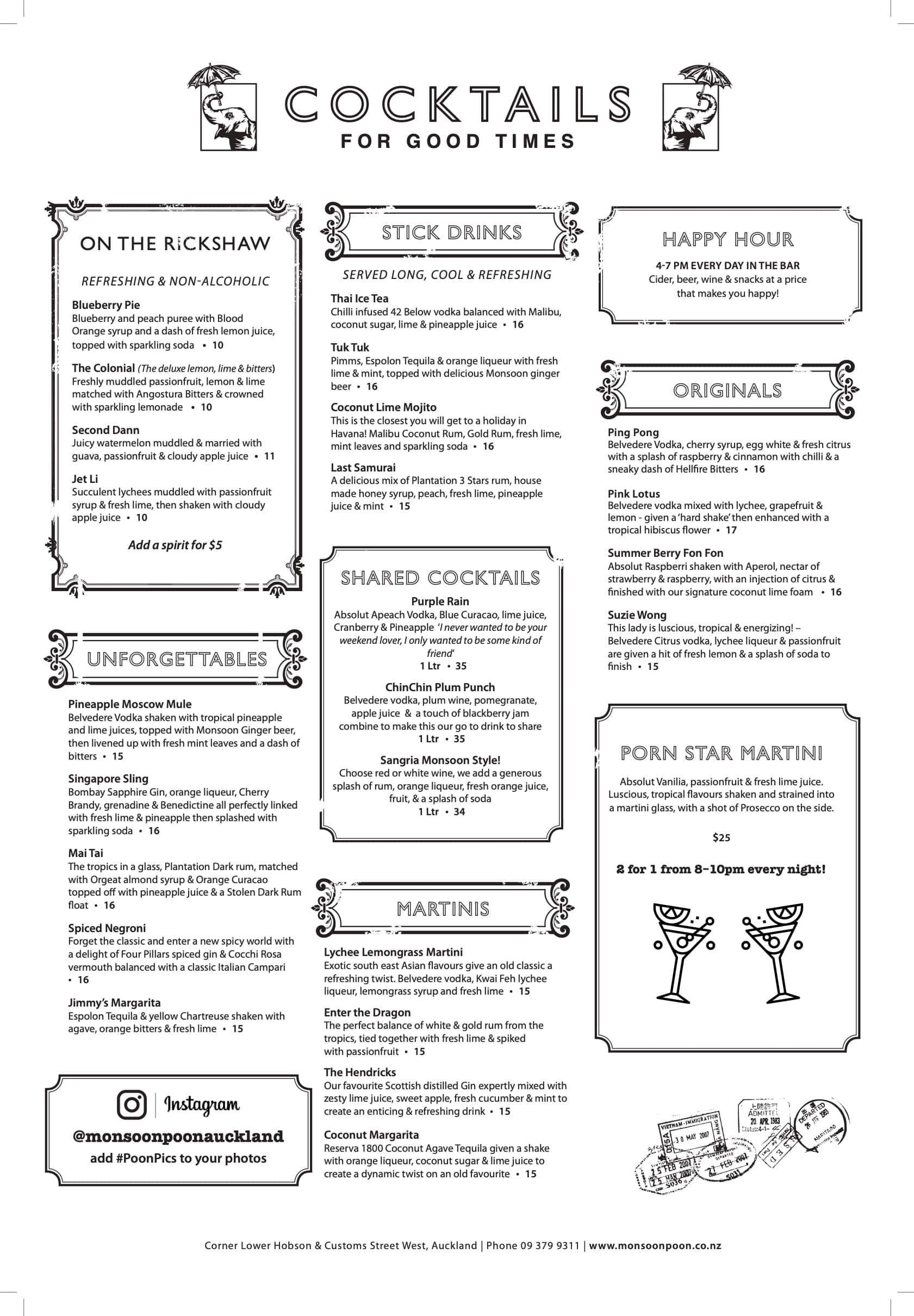 Menu at Monsoon Poon restaurant, Auckland, Lower Hobson St