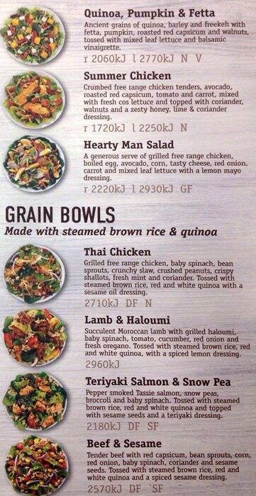 Menu at Sumo Salad fast food, Sydney, 168 Pitt St