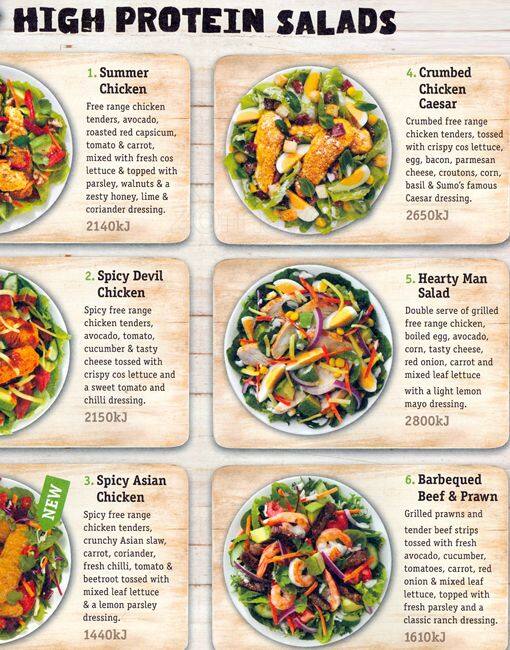 Menu at Sumo Salad fast food, Sydney, 168 Pitt St