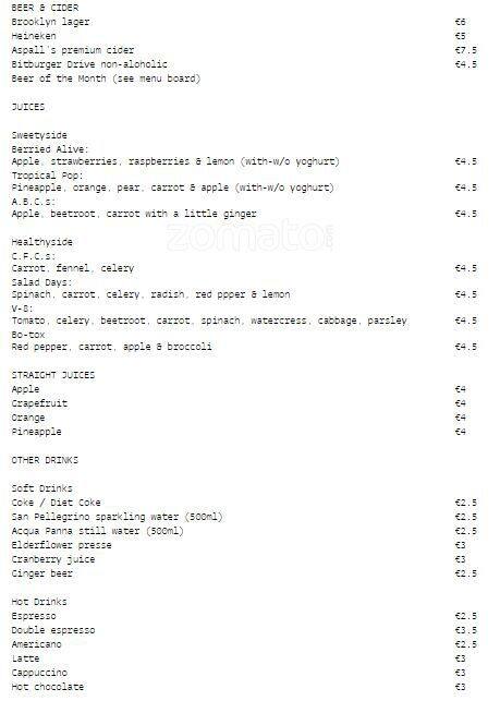 Menu at Dillinger's pub & bar, Dublin