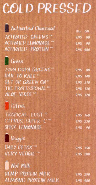 Menu at Juice Generation pub & bar, West New York, 117 W 72nd St