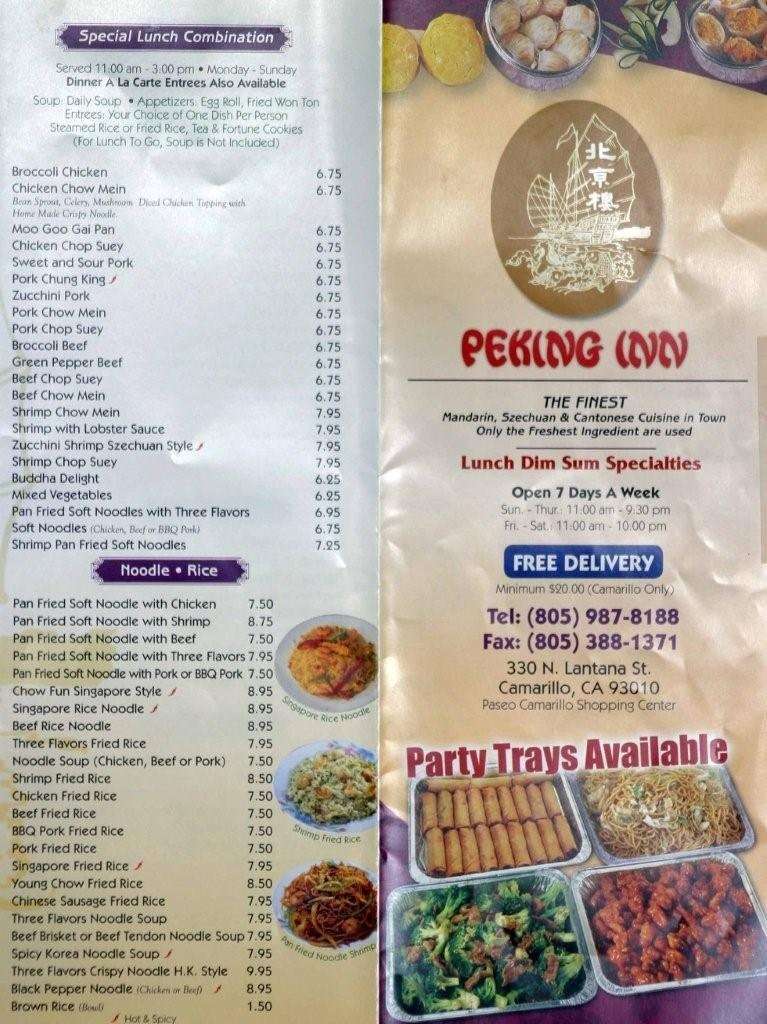 Menu at Peking Inn restaurant, Camarillo