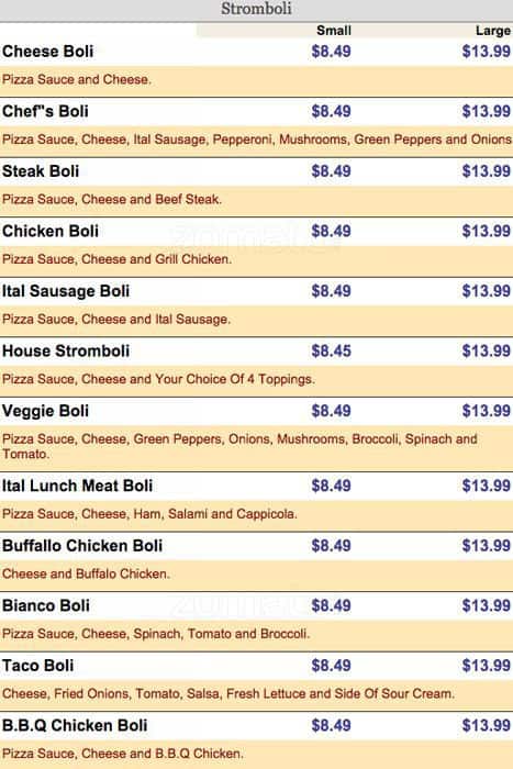 Menu at Jumbo Pizza pizzeria, West Goshen