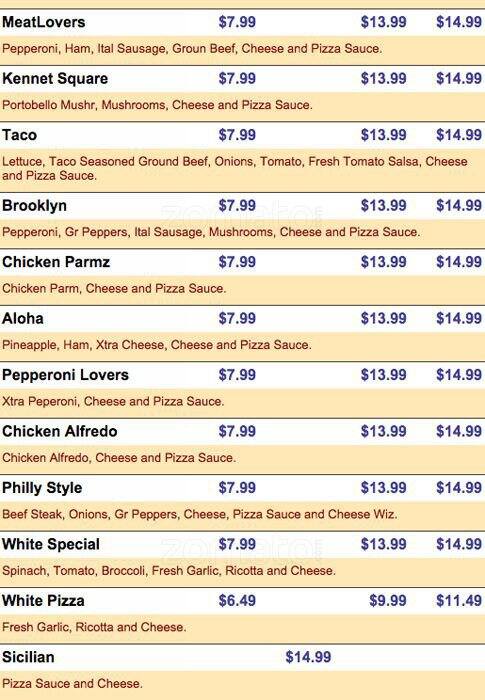 Menu at Jumbo Pizza pizzeria, West Goshen