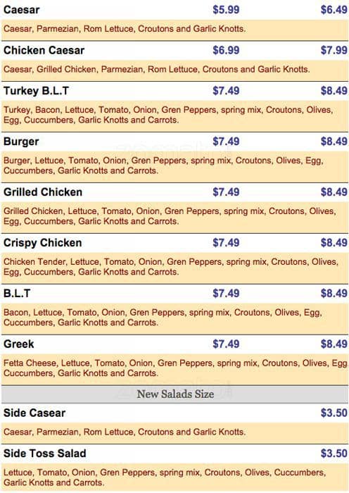 Menu at Jumbo Pizza pizzeria, West Goshen