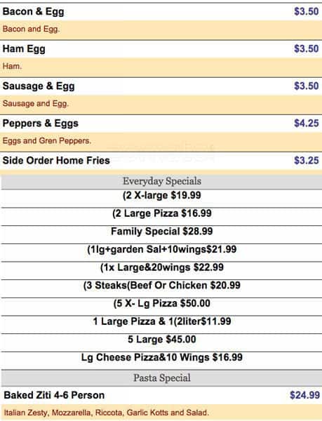 Menu at Jumbo Pizza pizzeria, West Goshen