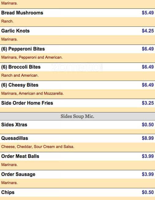 Menu at Jumbo Pizza pizzeria, West Goshen