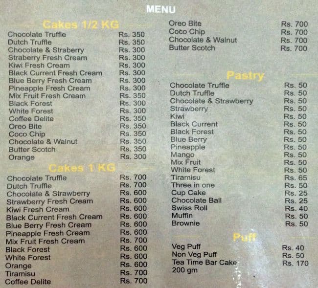 Menu at The Cake Shop, Mumbai, 7