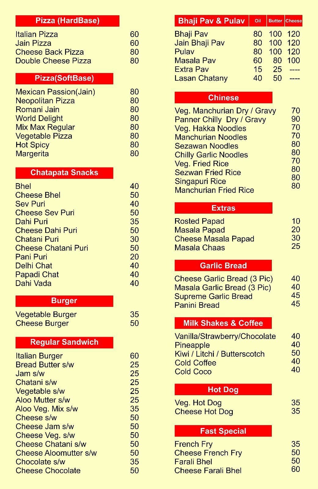 Menu at Karnavati Snacks, Ahmedabad, Thaltej Rd