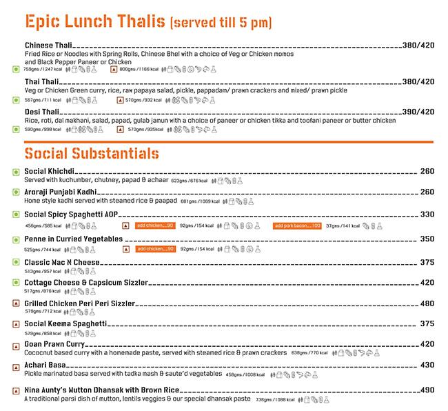 Menu at The Mills SOCIAL, Pune
