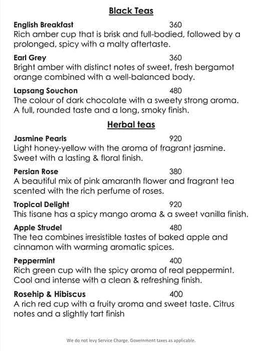 Menu at Bastian, Worli, Mumbai