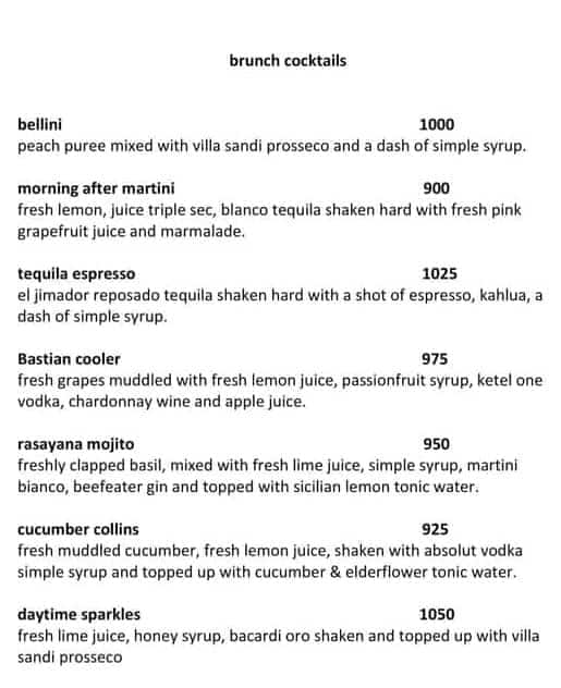 Menu at Bastian, Worli, Mumbai