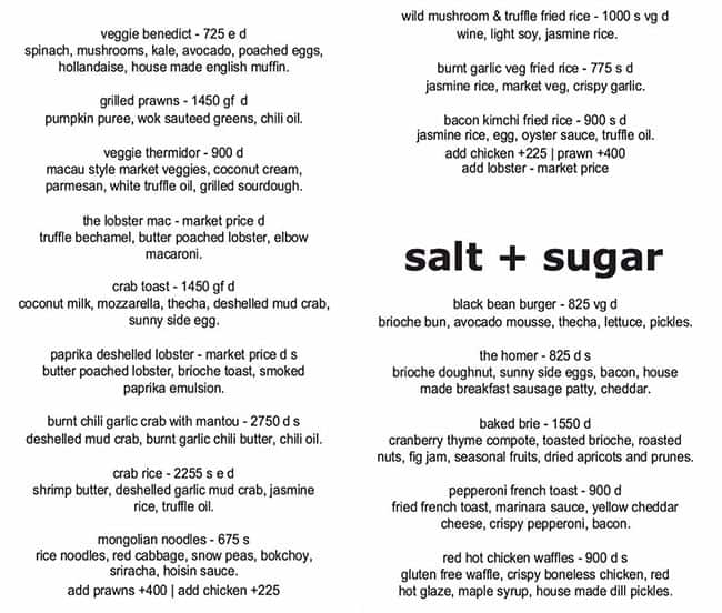 Menu at Bastian, Worli, Mumbai