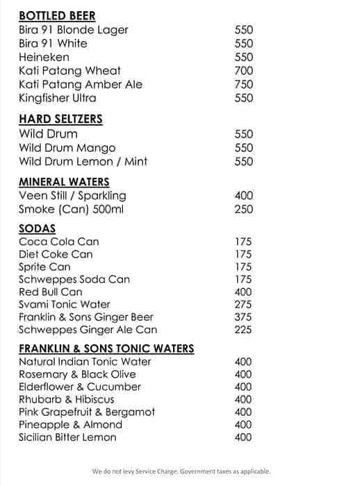 Menu at Bastian, Worli, Mumbai