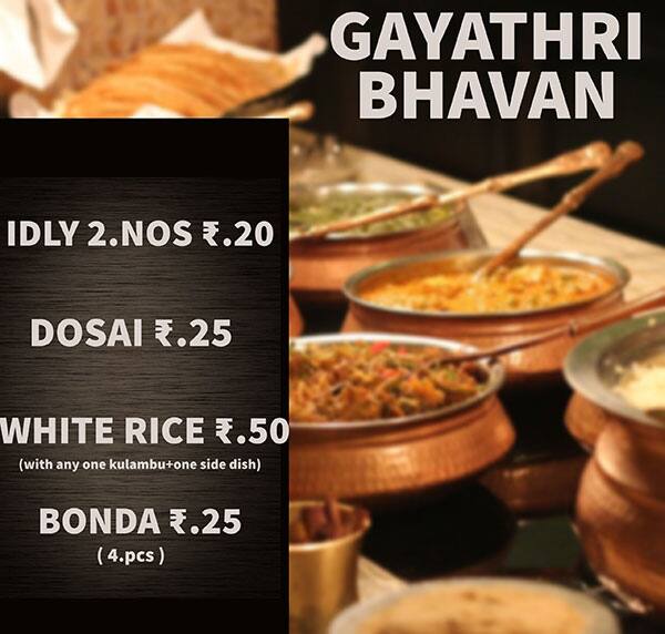Menu of Gayathri Bhavan, Valasaravakkam, Chennai