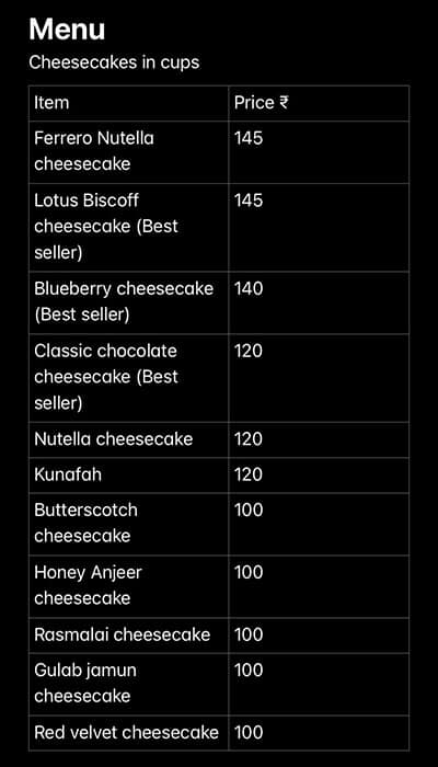 Menu of Fusion Stories, Mira Road, Mumbai