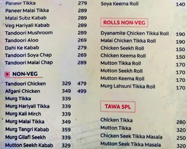 Menu of Punjabi Angeethi Restaurant Since 2001, Sector 29, Gurgaon