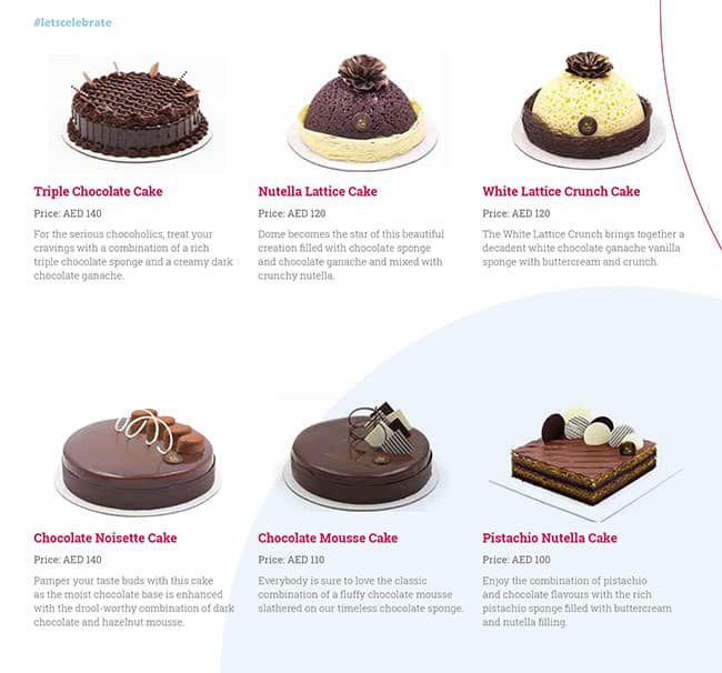 Menu at Mister Baker - Best Cakes In Dubai | Birthday Cakes ...