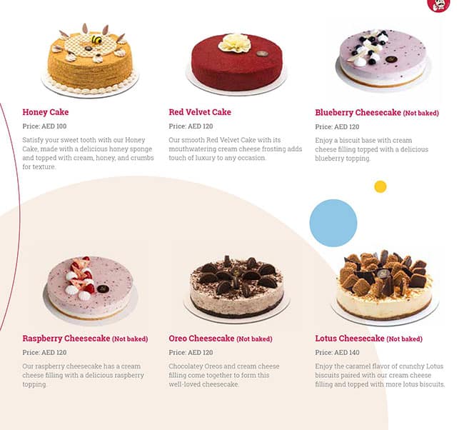 Menu at Mister Baker - Best Cakes In Dubai | Birthday Cakes ...