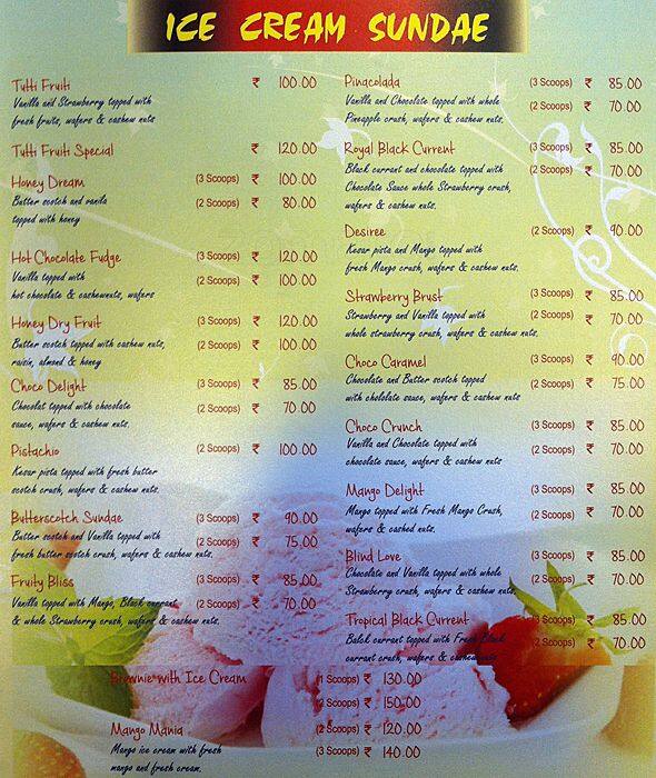 Menu at Pick & Mix, Kolkata