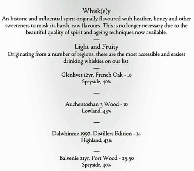 Menu at The Beaufort Bar Savoy hotel, London