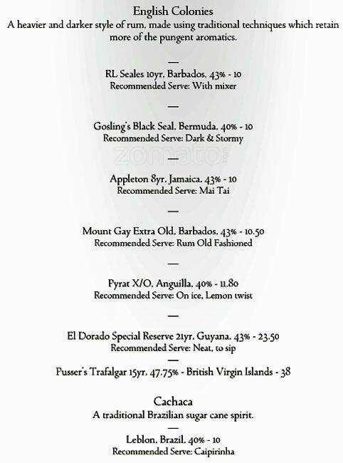 Menu at The Beaufort Bar Savoy hotel, London