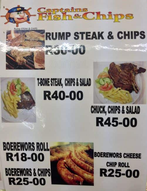 Menu at Captain Fish & Chips restaurant, Johannesburg
