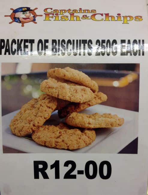 Menu at Captain Fish & Chips restaurant, Johannesburg
