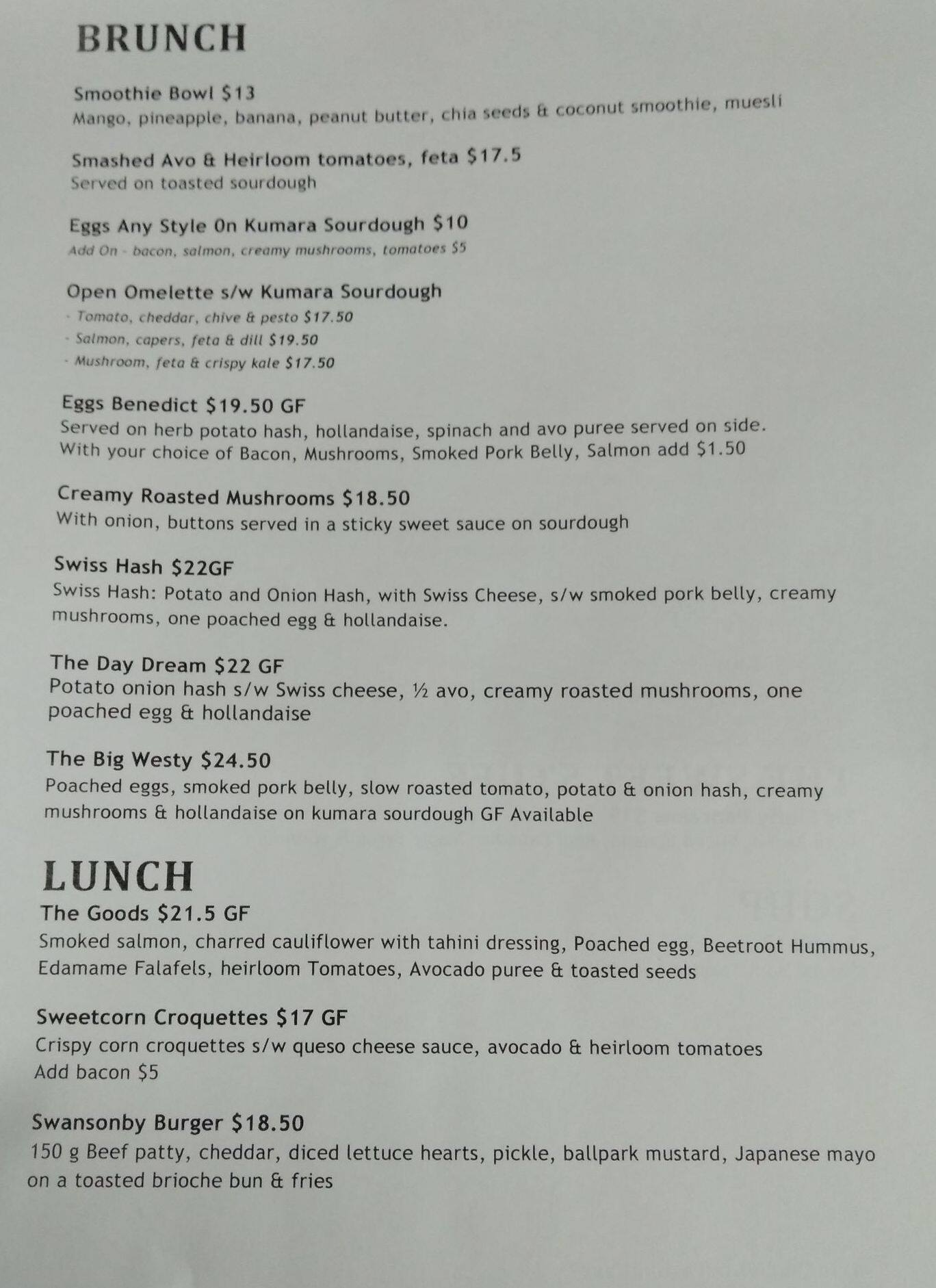 Menu at Kings Garden Cafe Henderson, Auckland