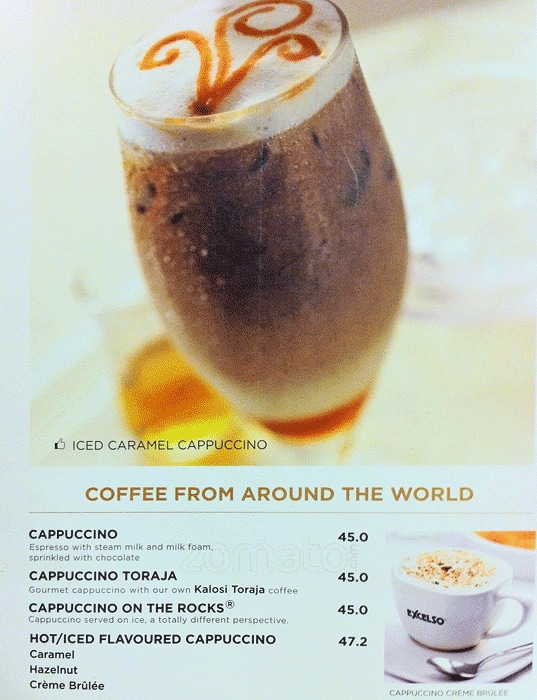Menu at Excelso cafe, Jakarta, Plaza Indonesia