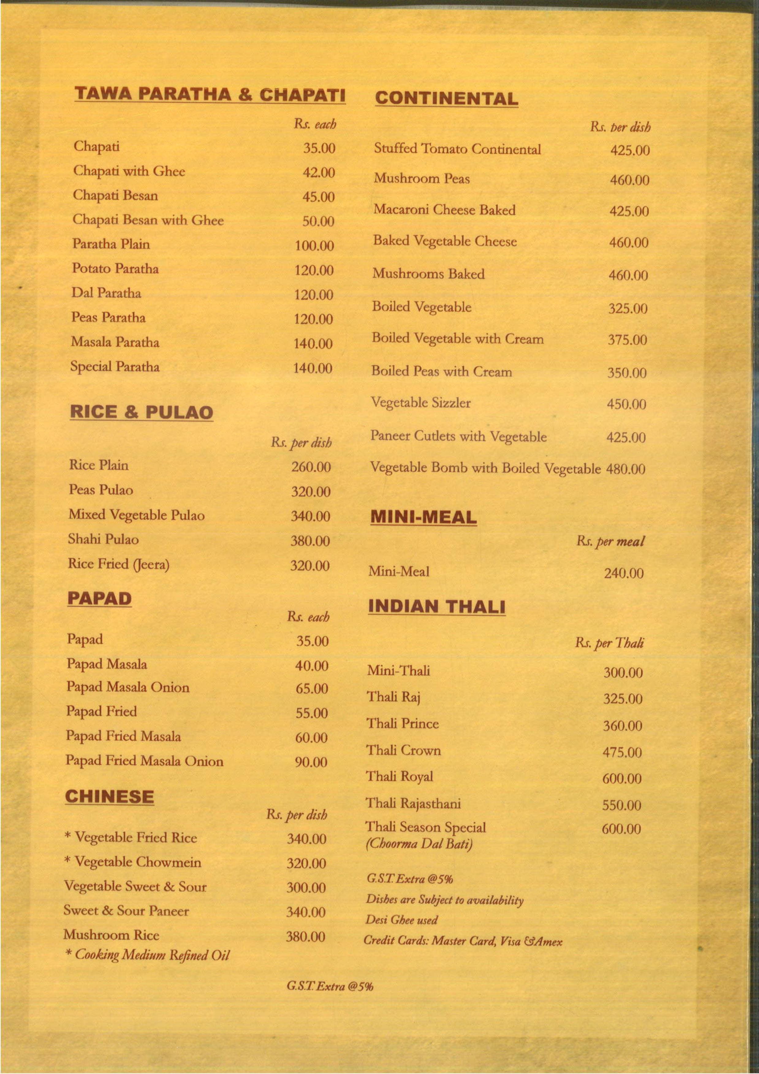Menu at Natraj Restaurant, Jaipur, Mirza Ismail Rd